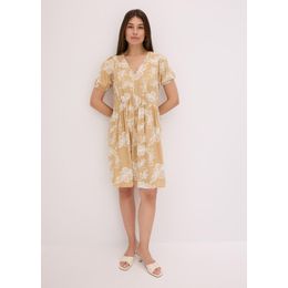 bonprix Tunika-Kleid mit Stickerei aus flie&szlig;ender Viskose, beige, Gr.50, modisches Tunika-Kleid aus flie&szlig;ender Viskose mit dekorativer Stickerei und kleinen Puff&auml;rmeln, aus Viskose