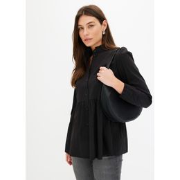 bonprix Longbluse aus Baumwoll-Mix, schwarz, Gr.50, Modische Bluse mit Knopfleiste, 72% Baumwolle