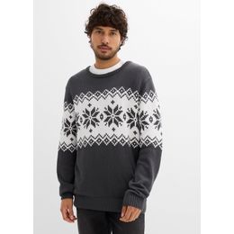 bonprix Norweger-Pullover aus reiner Baumwolle, grau, mit Baumwolle