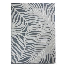 Teppich s.Oliver, B:60cm H:5mm L:90cm, grau, Kunstfaser, Wohnzimmer, Teppiche, "Skadom, Wende-Teppich im Blatt Design, auch f&uuml;r Balkon und Terrasse",