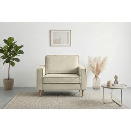 Loveseat Home Affaire, B:105cm H:85cm T:97cmcreme, 100% Polyester, Sessel, "Pinto Skandi 105 cm, Chenille, Struktur", mit Keder, Massivholzf&uuml;&szlig;e Eiche