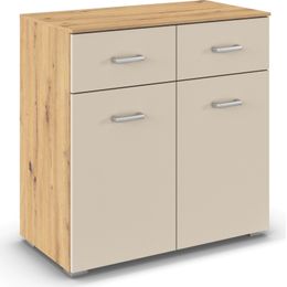 Kommode Rauch, B:80cm H:81cm T:42cmeiche artisan, beige (champagner), Holzwerkstoff, Sideboards, "Gamma", mit zwei T&uuml;ren und zwei ger&auml;umigen