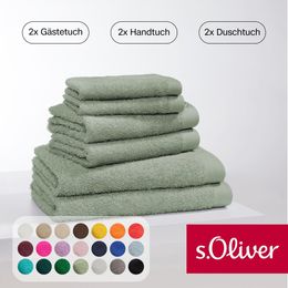 Handtuch Set s.Oliver, gr&uuml;n, Walkfrottier, Obermaterial: 100% Baumwolle, Handtuch-Sets, "s.Oliver, Premium Qualit&auml;t, 600 gr/m&sup2;", 2 G&auml;stet&uuml;cher 30x50,