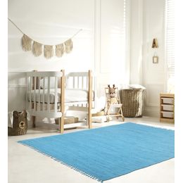 Kinderteppich OTTO HOME, B:120cm H:5mm L:180cm, blau, Baumwolle, Teppiche, "Insa Fleckerl", Uni Farben, pastell, handgewebt, pflegeleicht, waschbar,