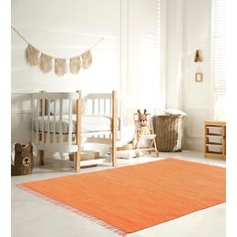 Kinderteppich OTTO HOME, B:90cm H:5mm L:160cm, orange, Baumwolle, Teppiche, "Insa Fleckerl", Uni Farben, pastell, handgewebt, pflegeleicht, waschbar,