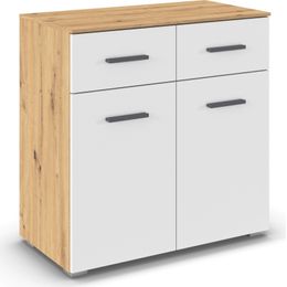 Kommode Rauch, B:80cm H:81cm T:42cmeiche artisan, alpinwei&szlig;, Holzwerkstoff, Schlafzimmer, Sideboards, "Gamma", mit zwei T&uuml;ren und zwei ger&auml;umigen