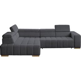 Ecksofa exxpo - SOFA FASHION "Elianos, hoher Sitzkomfort, aufwendige Kreuzsteppung im Sitz, L-Form", graphite, B:307cm H:73cm T:201cm, Sofas, Ecksofa, Kopfteile & Sitztiefe verstellbar, ohne Bettfunktion