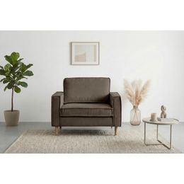 Loveseat Home Affaire, B:105cm H:85cm T:97cmbraun, 100% Polyester, Sessel, "Pinto Skandi 105 cm, Chenille, Struktur", mit Keder, Massivholzf&uuml;&szlig;e Eiche