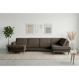 Wohnlandschaft Home Affaire, B:350cm H:85cm T:206cmbraun, 100% Polyester, Sofas, "Pinto Skandi, 350 cm, U-Form, XXL, mit Ottomanen", mit Keder,