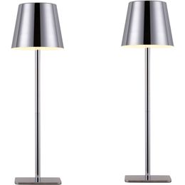 OTTO HOME LED Tischleuchte "Merrin - 2er Set Akkuleuchte", 1, &Oslash; 11cm H: 37cm, 2 Stk.chrom, Leuchten, 2er Set, dimmbar, Farbwechsel, Akku Tischlampe,