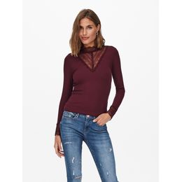 Only Damen Spitzenshirt "ONLTILDE L/S HIGH NECK LACE TOP JRS", rot, Gr. XS, unifarben, Jersey, Obermaterial: 95% Viskose, 5% Elasthan, Shirts