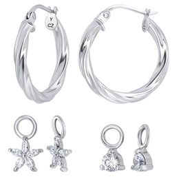 Firetti Paar Creolen "Multipack Schmuck Geschenk Silber 925 Ohrschmuck Ohrringe Charm", 20mm, Silber 925 (Sterlingsilber)silberfarben, kristallwei&szlig;,