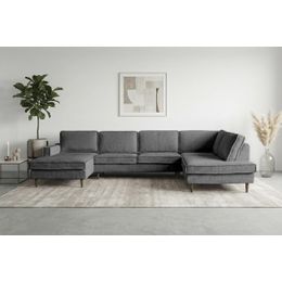 Wohnlandschaft Home Affaire, B:350cm H:85cm T:206cmdunkelgrau, 100% Polyester, Sofas, "Pinto Skandi, 350 cm, U-Form, XXL, mit Ottomanen", mit Keder,