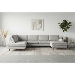 Wohnlandschaft Home Affaire, B:350cm H:85cm T:206cmsilber grau, 100% Polyester, Sofas, "Pinto Skandi, 350 cm, U-Form, XXL, mit Ottomanen", mit Keder,