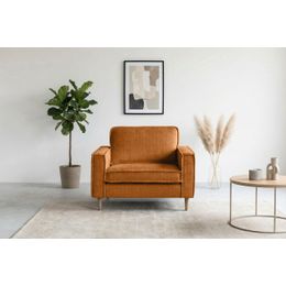 Loveseat Home Affaire, B:105cm H:85cm T:97cmbrick rot, 100% Polyester, Sessel, "Pinto Skandi 105 cm, Chenille, Struktur", mit Keder, Massivholzf&uuml;&szlig;e