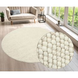 Teppich, H:12mm &Oslash;:120cm, beige, LeGer Home by Lena Gercke, Kunstfaser, Wolle, Wohnzimmer, Teppiche, "Ainhoa, handgewebt, Wolle", Teppich, Wohnzimmer,