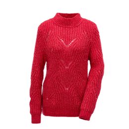 GOLDNER Damen Rundhalspullover "Strickpullover mit Ajourmuster", rot, Gr. 54, Obermaterial: 96% Polyacryl PAN. 4% metallisierte Fasern MTF., Pullover
