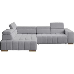 Ecksofa exxpo - SOFA FASHION "Elianos, hoher Sitzkomfort, aufwendige Kreuzsteppung im Sitz, L-Form", grau, B:307cm H:73cm T:201cm, Sofas, Ecksofa, Kopfteile & Sitztiefe verstellbar, mit Bettfunktion