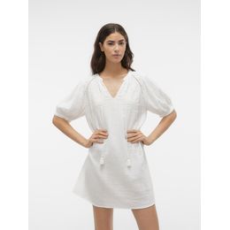 V&eacute;ro Moda VERO MODA Damen Tunikakleid "VMKISY 2/4 SLEEVE TUNIC WVN BTQ", wei&szlig;, Gr. S, unifarben, Obermaterial: 100% Baumwolle, Kleider, Sommerkleid