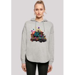 F4NT4STIC Damen Kapuzenpullover "Blumen Auto Oversize Hoodie", grau, Gr. XS, Obermaterial: 100% Baumwolle, Pullover, Print