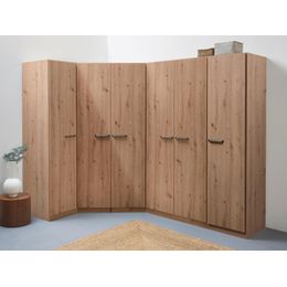 Schrank-Set Rauch, B:164cm H:197cm T:253cm, braun, Holzwerkstoff, Kastenm&ouml;bel-Sets, "Kleiderschrank Schrank Garderobe W&auml;scheschrank VANDOR", 6-t&uuml;rig