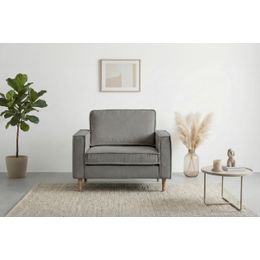 Loveseat Home Affaire, B:105cm H:85cm T:97cmgrau, 100% Polyester, Sessel, "Pinto Skandi 105 cm, Chenille, Struktur", mit Keder, Massivholzf&uuml;&szlig;e Eiche