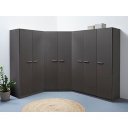 Schrank-Set Rauch, B:253cm H:197cm T:208cm, grau, Holzwerkstoff, Kastenm&ouml;bel-Sets, "Kleiderschrank Schrank Garderobe W&auml;scheschrank VANDOR", 7-t&uuml;rig