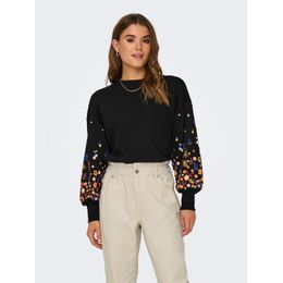 Only Damen Sweatshirt "ONLBROOKE L/S O-NECK FLOWER SWT"schwarz print:sleeve flower print, Gr. L, bedruckt, Sweatware, Obermaterial: 60% Baumwolle,