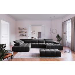 Wohnlandschaft COTTA, B:409cm H:73cm T:225cmcharcoal, 100% Polyester, Sofas, "Orion U-Form", mit Kopfteilverstellung & 6 Nierenkissen