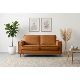 2-Sitzer Home Affaire "Pinto Skandi, 166 cm, Chenille, Struktur", brick rot, B:168cm H:89cm T:97cm, 100% Polyester, Sofas, mit Keder, Massivholzf&uuml;&szlig;e Eiche ger&auml;uchert, Wellenunterfederung