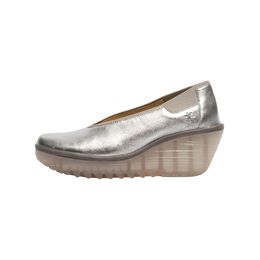 Fly London Damen Keilpumps "Fly London Pumps Leder", Gr. 39, silber, Leder, Schuhe