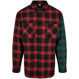 Urban Classics Damen Langarm-Poloshirt "Urban Classics Herren Oversized Mix Check Shirt"schwarz, rot, gr&uuml;n, Gr. XL, kariert, 100% Baumwolle, Shirts