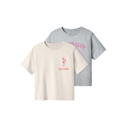 name it M&auml;dchen T-Shirt "NKFBETRIA 2P SS NREG TOP PB", grau, Gr. 122, bedruckt, Web, Obermaterial: 100% Baumwolle, Shirts
