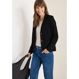 Sweatblazer Cecil, Damen, Gr. XXL (46), schwarz, Web, Obermaterial: 72% Polyester, 24% Viskose, 4% Elasthan, unifarben, tailliert h&uuml;ftbedeckend, V-Ausschnitt, Blazer, mit Reverskragen und Knopfleiste