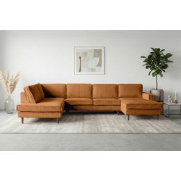Wohnlandschaft Home Affaire, B:350cm H:85cm T:206cmbrick rot, 100% Polyester, Sofas, "Pinto Skandi, 350 cm, U-Form, XXL, mit Ottomanen", mit Keder,