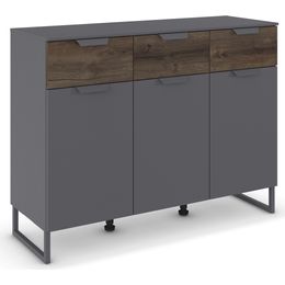 Kombikommode Rauch, B:120cm H:92cm T:42cmgraumetallic, atlantic oak dunkel, Holzwerkstoff, Sideboards, "Barea", 3 T&uuml;ren, 3 ger&auml;umige Schubladen,