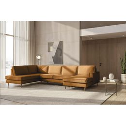 Wohnlandschaft Home Affaire, B:349cm H:89cm T:206cmbrick rot, 100% Polyester, Sofas, "Pinto Skandi, 350 cm, U-Form, XXL, mit Ottomanen", mit Keder,