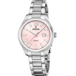 Festina Damen Quarzuhr "Classic Steel"silberfarben, rosa, Armbanduhren, Armbanduhr, Damenuhr, Edelstahlarmband, analog, Tag
