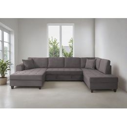 Wohnlandschaft TRENDS BY HG, B:324cm H:86cm T:178cmb801 zoom 21 ash,, 92% Polyester;8% Nylon, Sofas, "Moritz, U-Form", inkl. Bettfunktion und