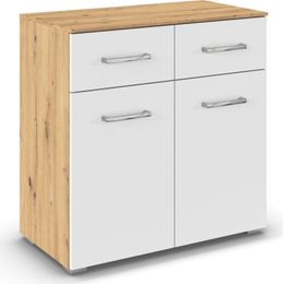 Kommode Rauch, B:80cm H:81cm T:42cmeiche artisan, alpinwei&szlig;, Holzwerkstoff, Schlafzimmer, Sideboards, "Gamma", mit zwei T&uuml;ren und zwei ger&auml;umigen