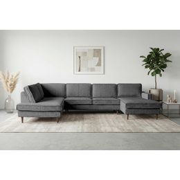 Wohnlandschaft Home Affaire, B:350cm H:85cm T:206cmdunkelgrau, 100% Polyester, Sofas, "Pinto Skandi, 350 cm, U-Form, XXL, mit Ottomanen", mit Keder,