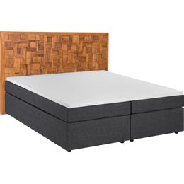 Boxspringbett Sit, B:220cm L:205cm, grau, Massivholz, Polyester, Komplettbetten, Mit Holz-Mosaik-Kopfteil