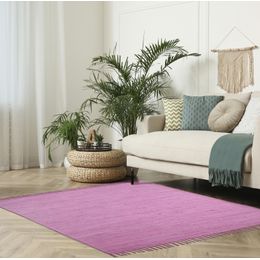 Teppich OTTO HOME, B:70cm H:5mm L:140cm, pink, Baumwolle, Wohnzimmer, Teppiche, "Cadis", Wendeteppich, mit Fransen, Uni Farben, handgewebt, reine