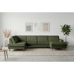 Wohnlandschaft Home Affaire, B:350cm H:85cm T:206cmgr&uuml;n, 100% Polyester, Sofas, "Pinto Skandi, 350 cm, U-Form, XXL, mit Ottomanen", mit Keder,