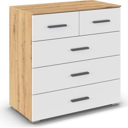 Kommode Rauch, B:80cm H:81cm T:42cmeiche artisan, alpinwei&szlig;, Holzwerkstoff, Schlafzimmer, Sideboards, "Gamma", mit f&uuml;nf ger&auml;umigen Schubladen in