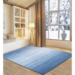 Wollteppich OTTO HOME, B:70cm H:14mm L:140cm, blau, Schurwolle, Wohnzimmer, Teppiche, "Lessach", Handweb Teppich, mit modernem Farbverlauf, reine