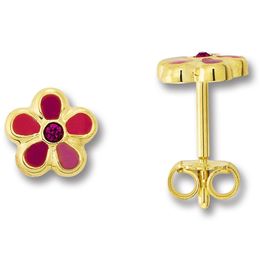 ONE ELEMENT M&auml;dchen Paar Ohrh&auml;nger "Zirkonia Blume Ohrringe Ohrstecker aus 333 Gelbgold", Kinder, Gelbgold 333 Gold, pink, Gelbgold 333, Gold,