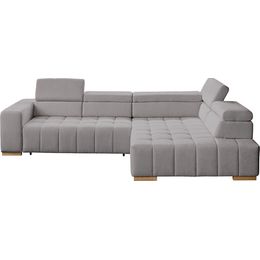 Ecksofa exxpo - SOFA FASHION "Elianos, hoher Sitzkomfort, aufwendige Kreuzsteppung im Sitz, L-Form", mink, B:307cm H:73cm T:201cm, Sofas, Ecksofa, Kopfteile & Sitztiefe verstellbar, ohne Bettfunktion