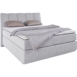 Boxspringbett Home Affaire, B:150cm L:221cm, grau, Polyester, Komplettbetten, "Oc&eacute;ane", Bodenfrei- wirkt freischwebend, verschiedene H&auml;rtegrade (auch