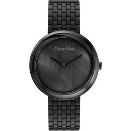 Calvin Klein Damen Quarzuhr "TWISTED BEZEL", schwarz, Armbanduhren, Armbanduhr, Damenuhr, Perlmutt-Zifferblatt, Edelstahlarmband